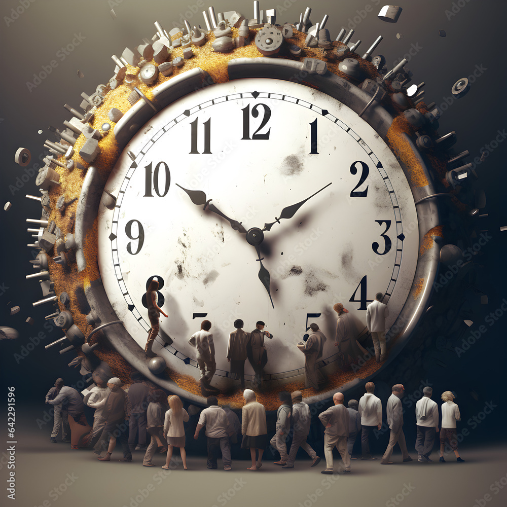 time is concept a clock where people are standind in front of clock and ...