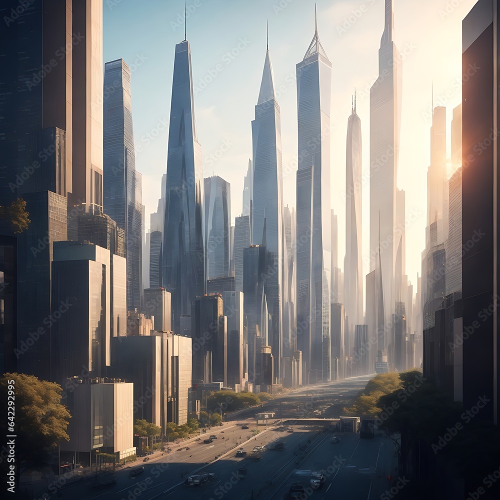 Cityscape: The foreground of the image showcases a modern urban ...