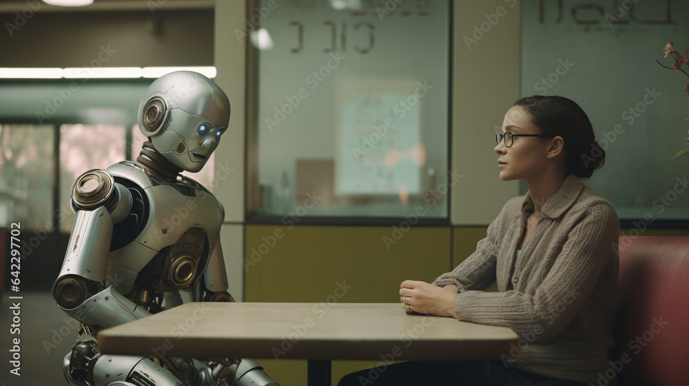 AI and Human Job Competition: Futuristic Office Interview with Robotic ...