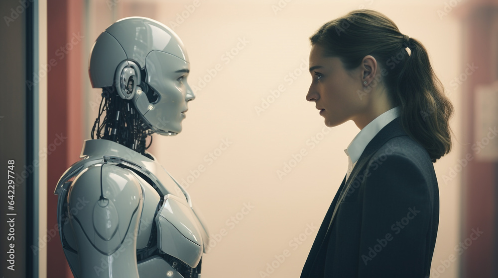 Futuristic Office Interview: AI Robot vs Human in Employment Struggle ...