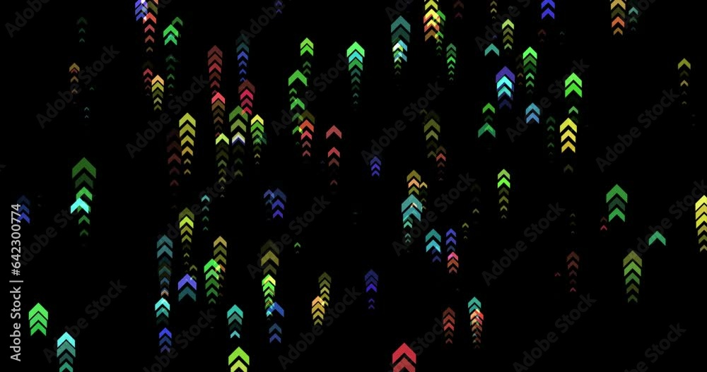 Abstract multicolor glowing flashing arrows. Loop animation of arrow ...