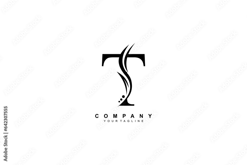 Luxury black T logo design with beautiful feathers and leaves. premium ...