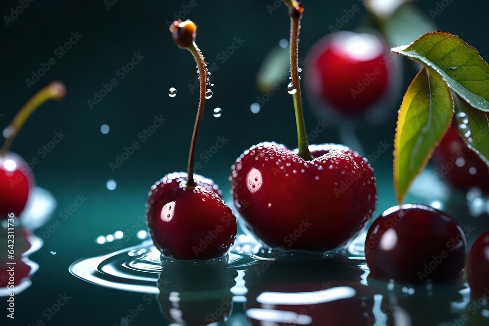 There is a big red cherry floating on the water, and a camera gets ...