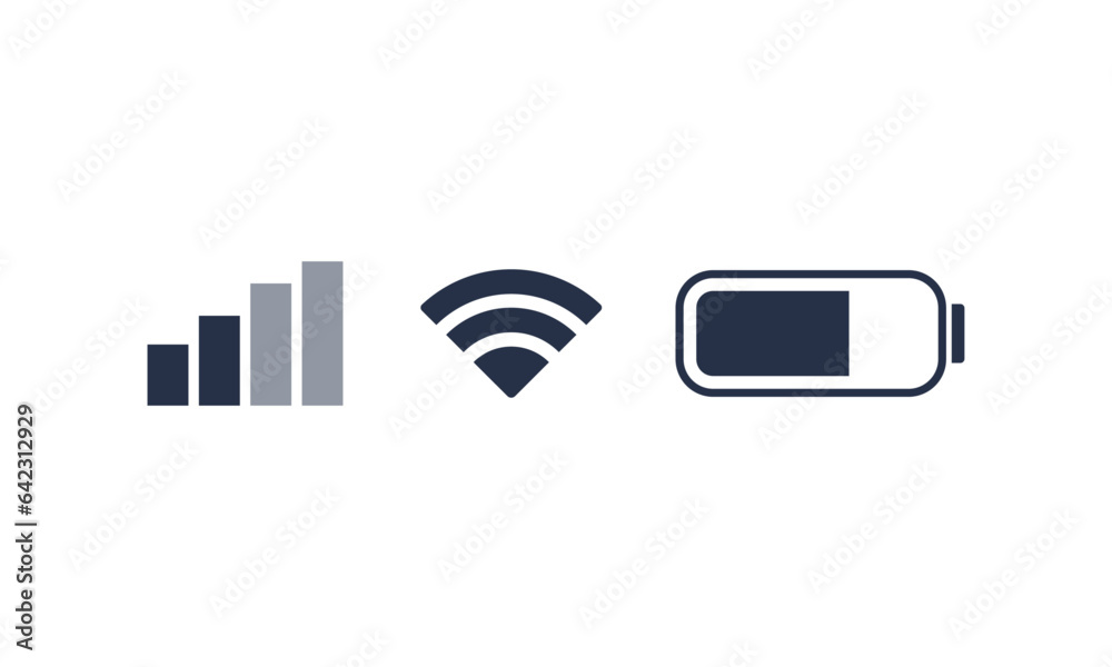Vector phone mobile signal. wifi and mobile status bar connection icon gsm batteries level ...