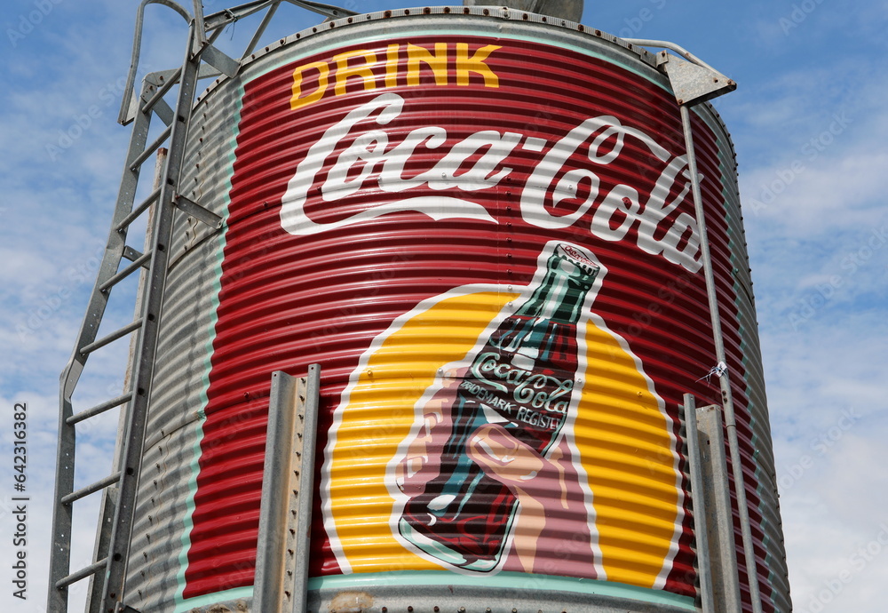 Vintage Coca-Cola ad on corrugated water tank on Septmber 1, 2023 in ...