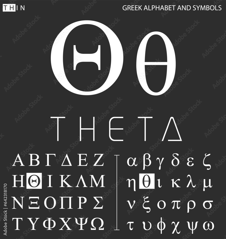 Greek alphabet and symbols, theta letter with pronunciation Stock Vector | Adobe Stock