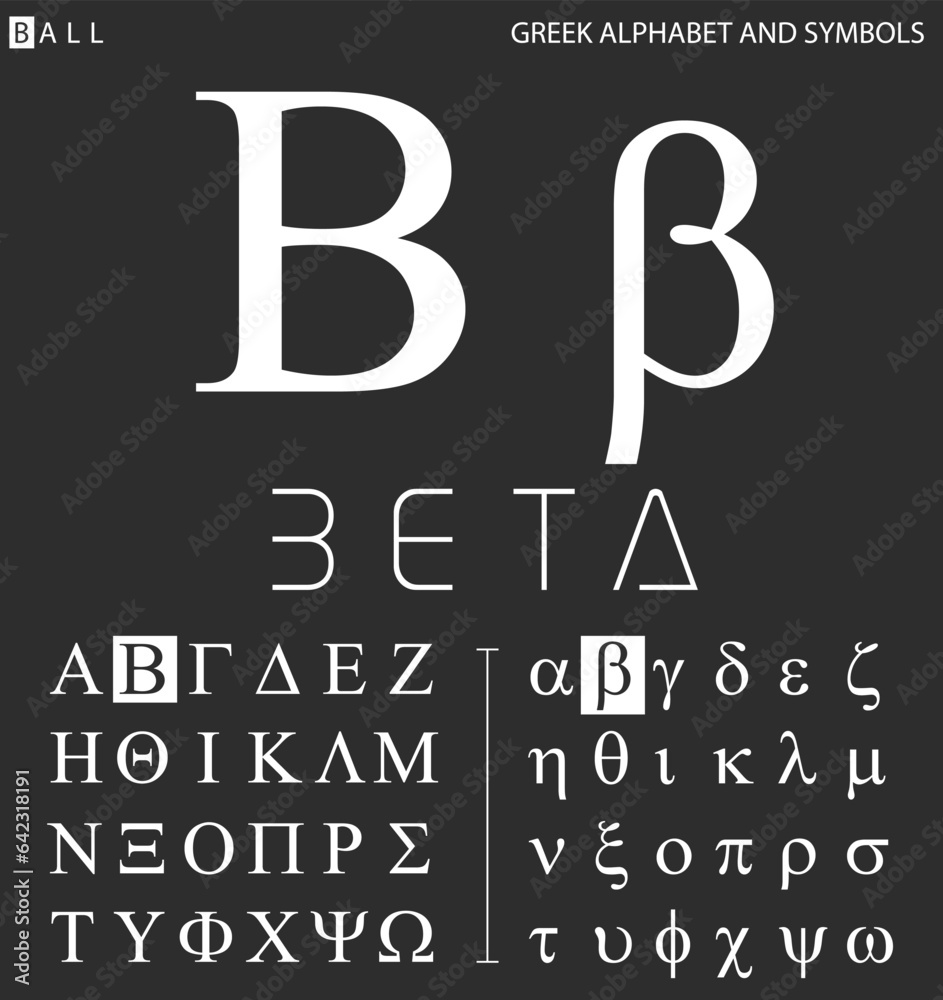 Greek alphabet and symbols, beta letter with pronunciation Stock Vector ...