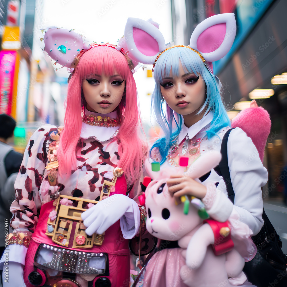 Girls dressed as anime characters or Harajuku, pose at a cosplay ...