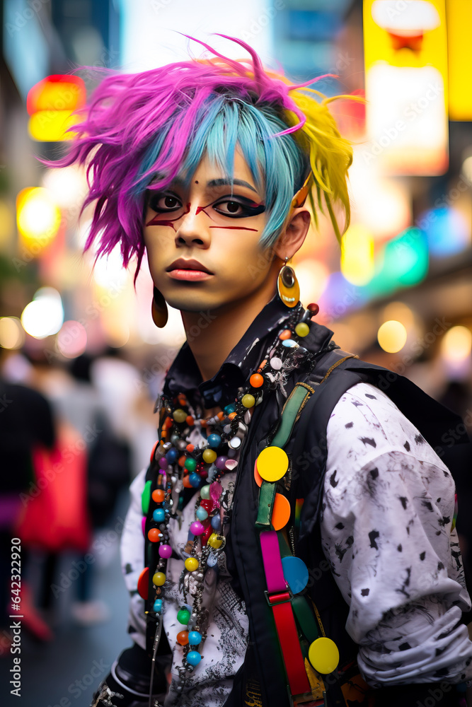 Foto de Boy or man dressed as anime character or Harajuku, pose at a ...