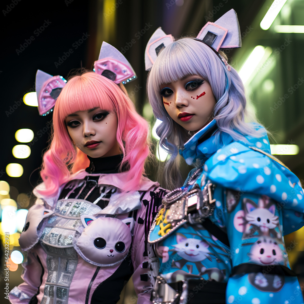 Girls dressed as anime characters or Harajuku, pose at a cosplay ...