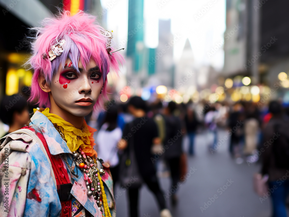Foto de Boy or man dressed as anime character or Harajuku, pose at a ...