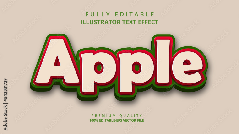Editable Apple 3D text effect organic badge and farm text style Stock ...