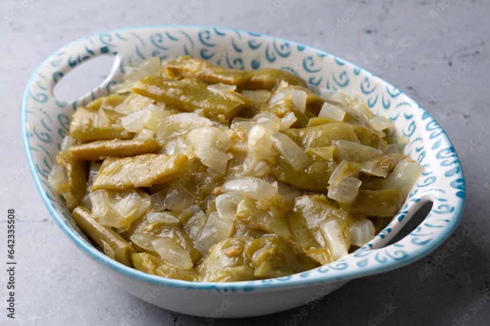 Traditional delicious Turkish food; bean pickle roast. Plate of pickle ...