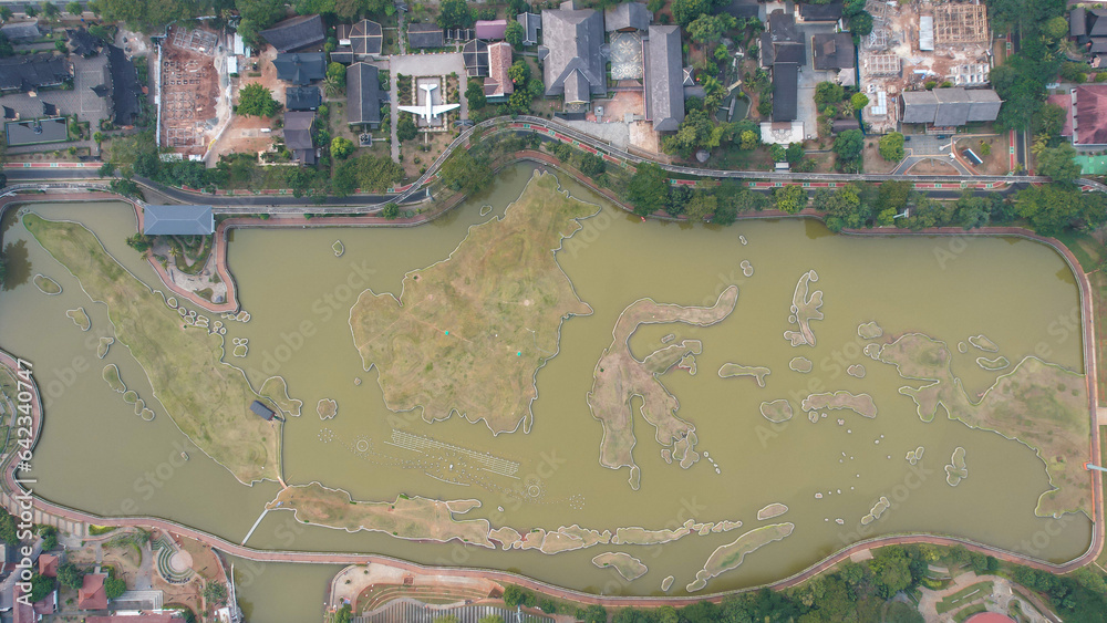 Aerial View of the Miniature of Indonesia Map, Taman Mini Indonesia ...