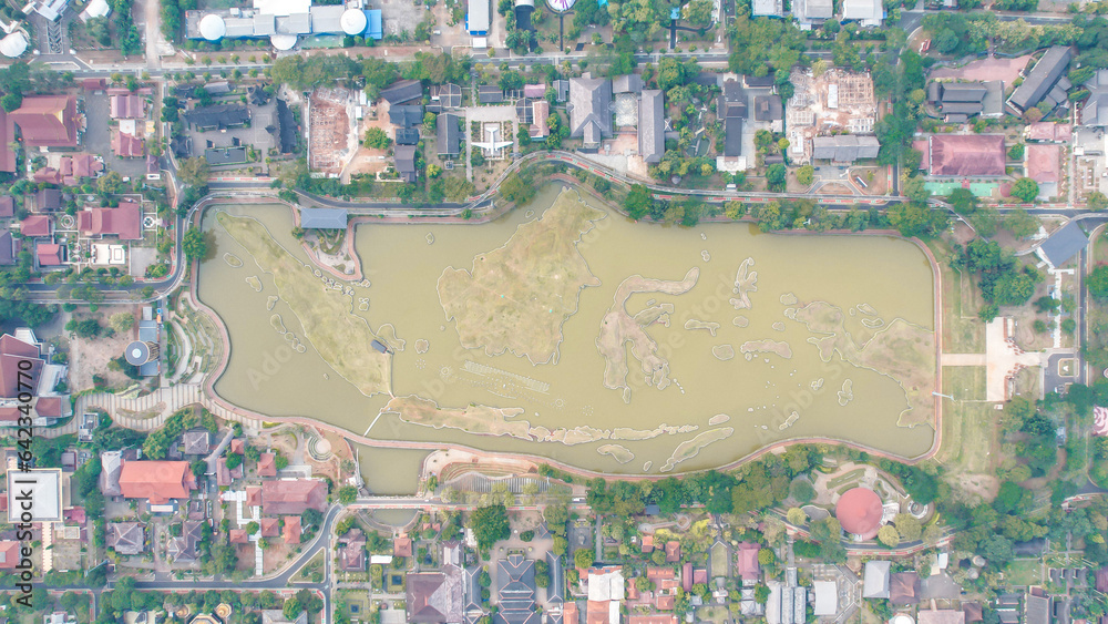 Aerial View of the Miniature of Indonesia Map, Taman Mini Indonesia ...