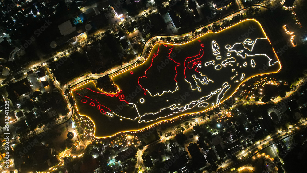 Aerial View of the Miniature of Indonesia Map, Taman Mini Indonesia ...