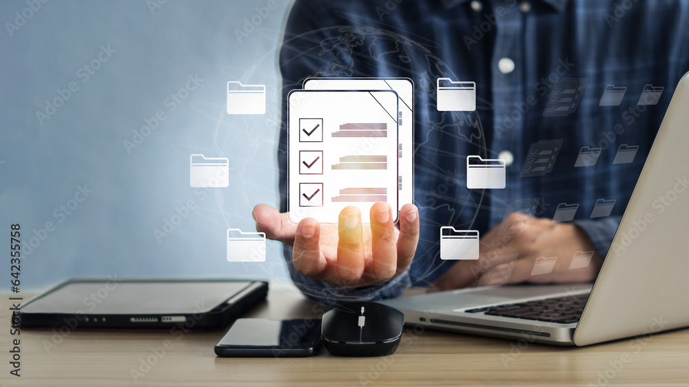 Businessman Uses Computer Concept Online Document Database Cyber Security File Access
