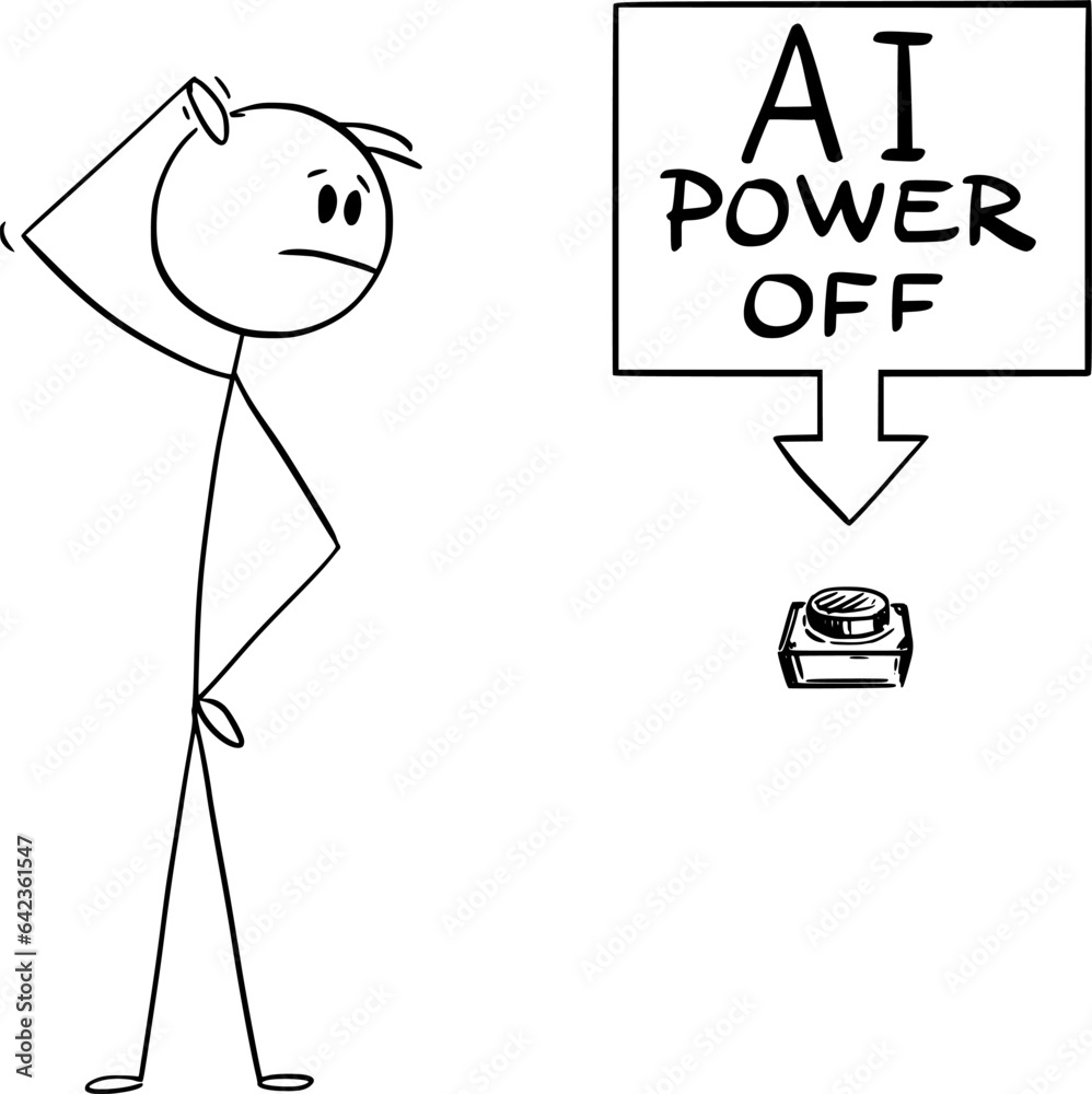 AI Power Off Switch, Vector Cartoon Stick Figure Illustration Stock ...