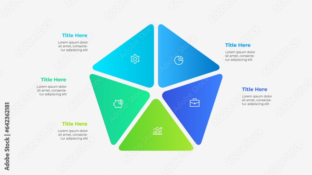 Pentagon diagram divided into 5 options or steps. Cycle infographic ...