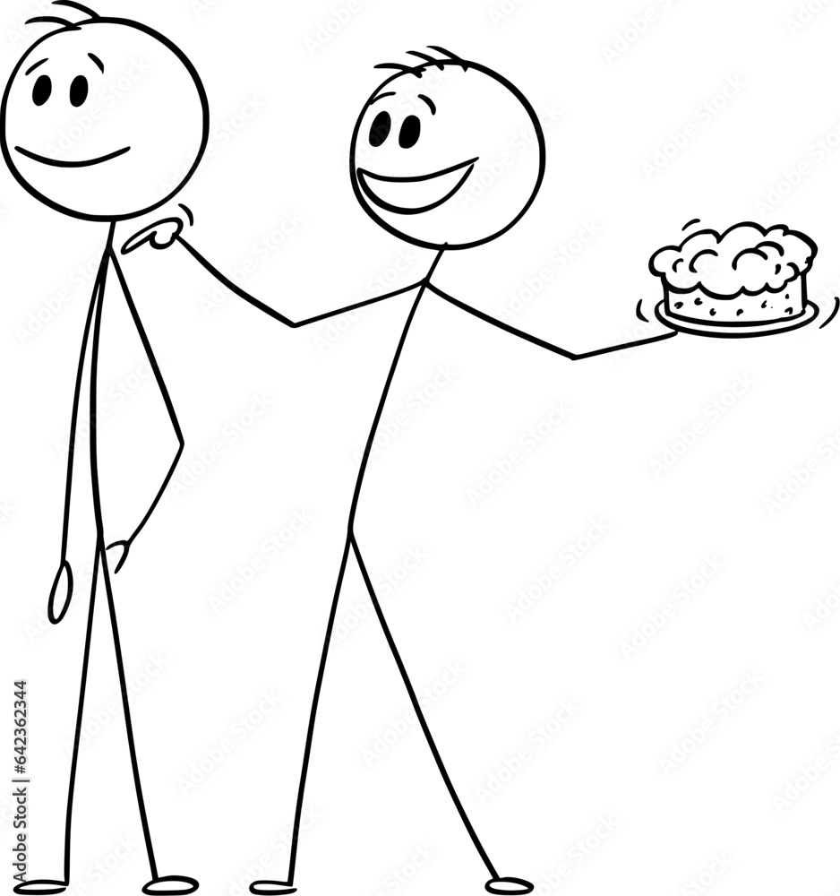 Poster Smiling Person Ready to Throw Cake on Face, Vector Cartoon Stick ...