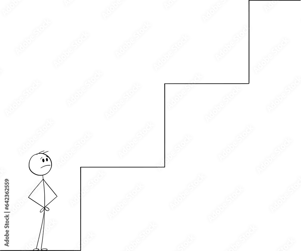 Person Looking at Giant Steps or Obstacles , Vector Cartoon Stick ...