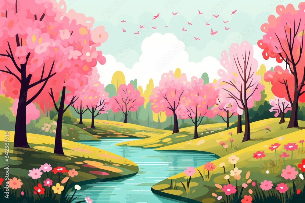 Vector flat spring background generative ai Stock Illustration | Adobe ...