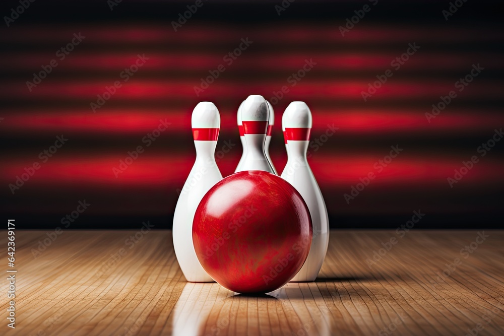 Bowling pins and red bowling ball isolated on white background Stock ...