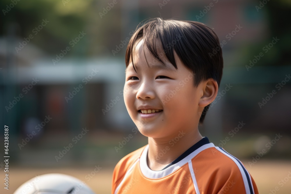 Asian smiling smiling school-age child participating in a sports ...