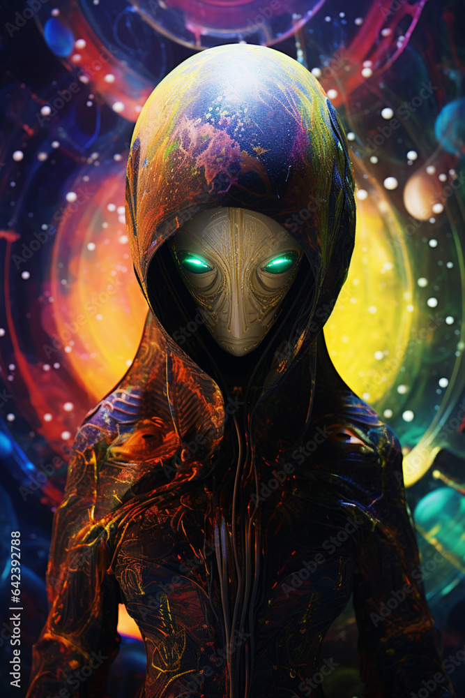Beautiful colorful alien, an incredible cute alien monster with big ...