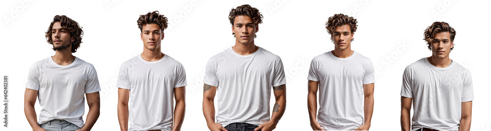 collection of handsome white American young man mockup t-shirts ...