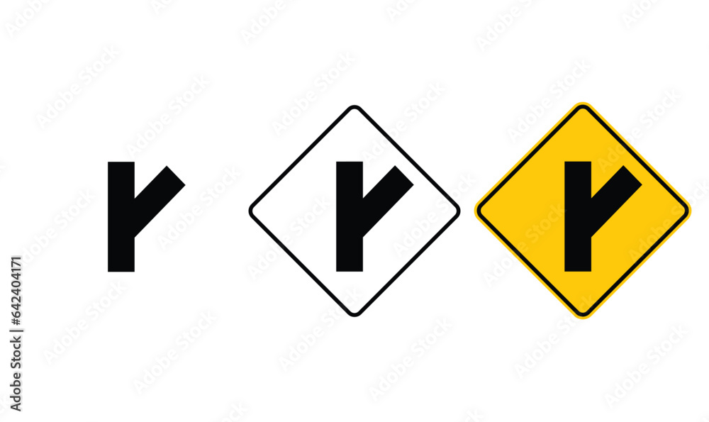 icon Right Side Road (Diagonal) sign yellow outline traffic warning ...
