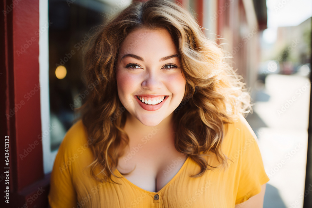 smiling young beautiful curvy girl with big breasts Stock Photo | Adobe ...
