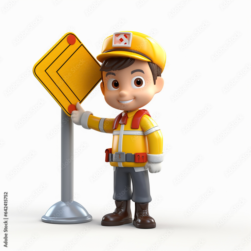 3D, crossing guard, in cartoon style, white background. Safe street ...