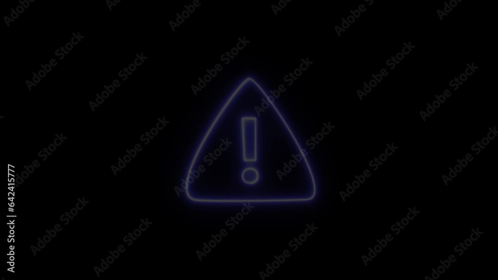 blue neon symbol exclamation triangle warning sign animation. Blinking ...