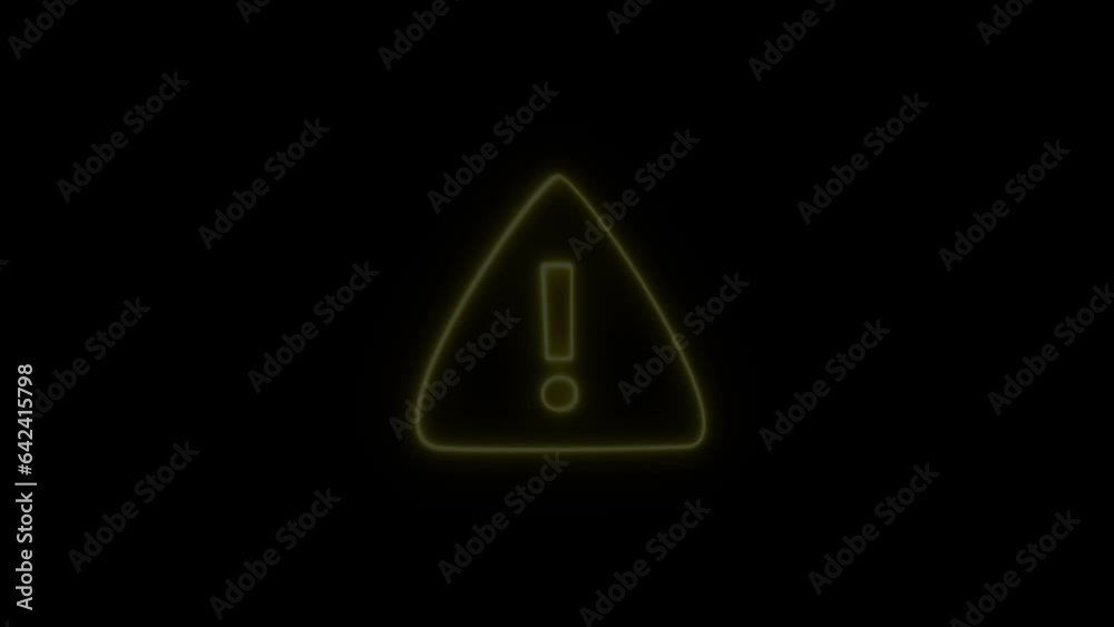 Yellow neon symbol exclamation triangle warning sign animation ...