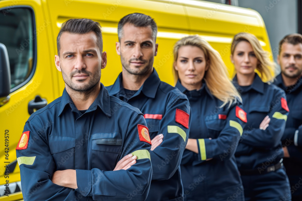 Team of emergency medical service ready for emergency, first medical ...