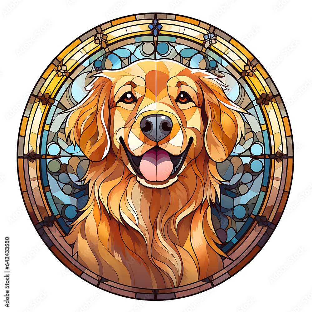 Golden Retriever stained-glass Generative AI. Stock Illustration ...
