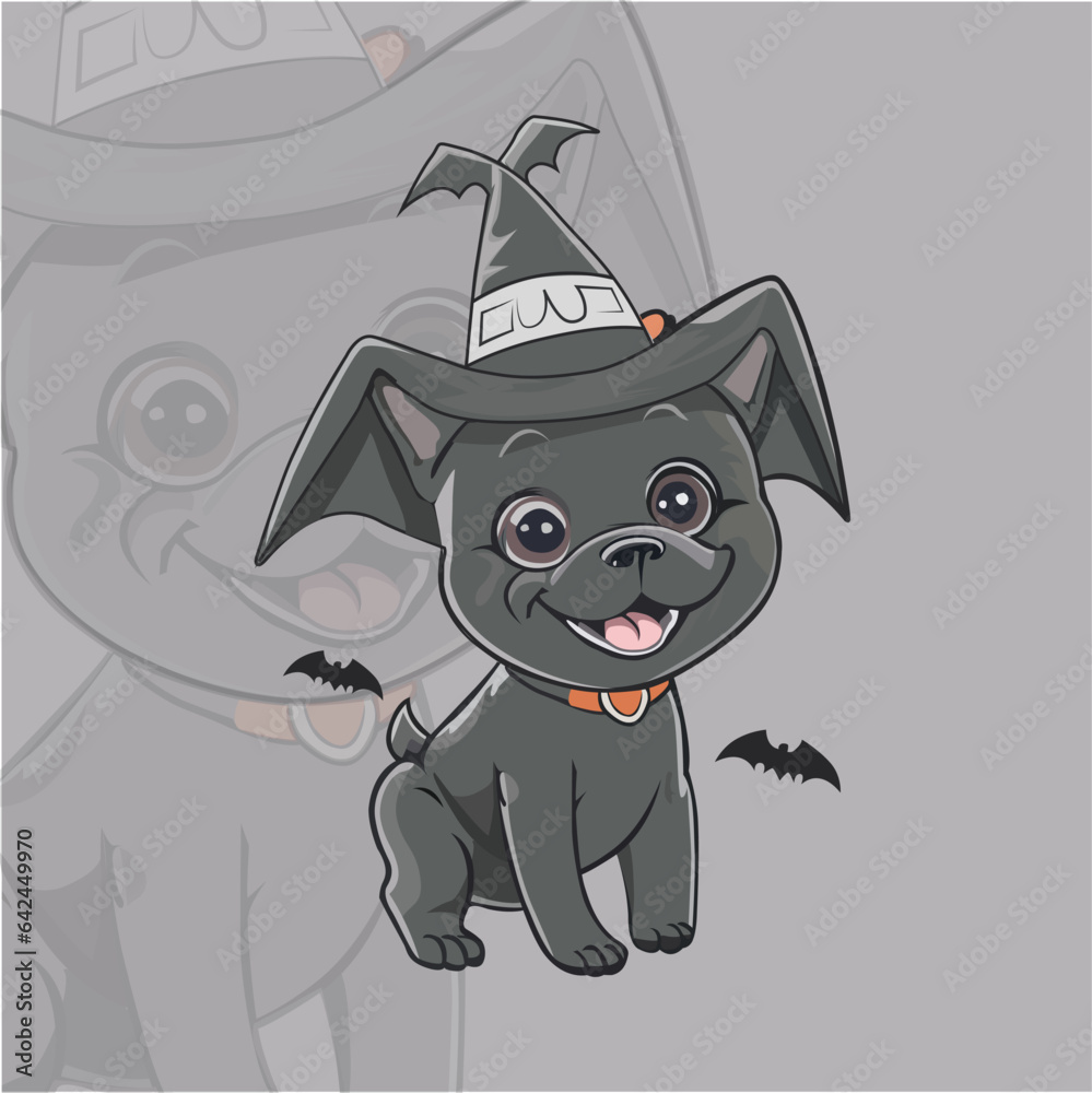 Illustrated Cartoon of Cute Black Dog with Unsettling Wide Grins and ...