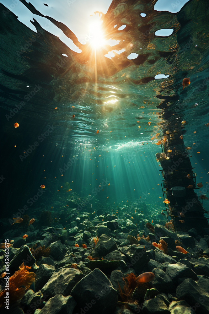 plastic waste and bottles garbage undersea or ocean bottom as wide ...