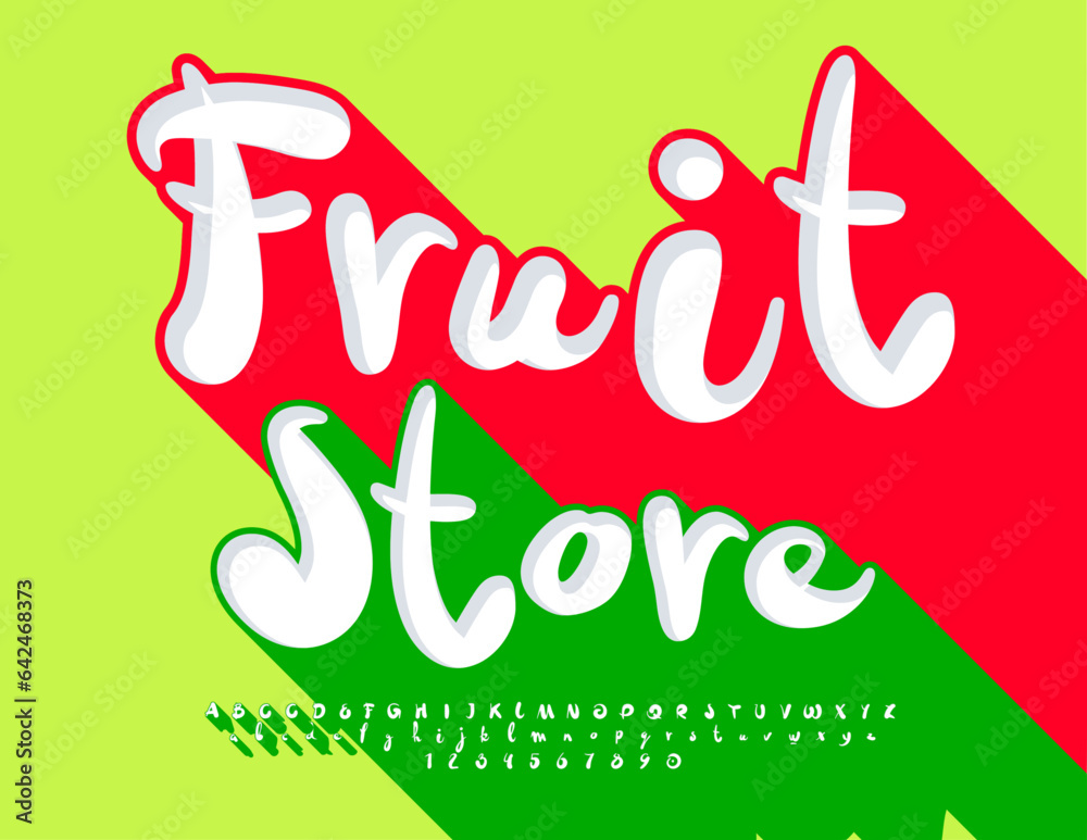 Vector colorful signboard Fruit Store. Funny Alphabet Letters, Numbers ...