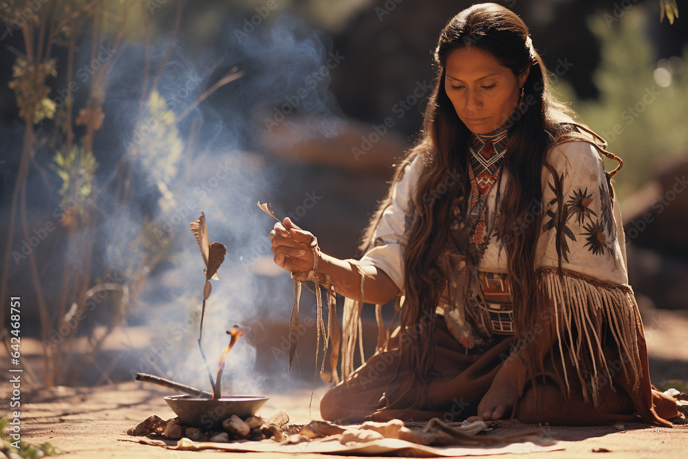 Indigenous woman performing a traditional smudge ceremony. Stock Photo ...