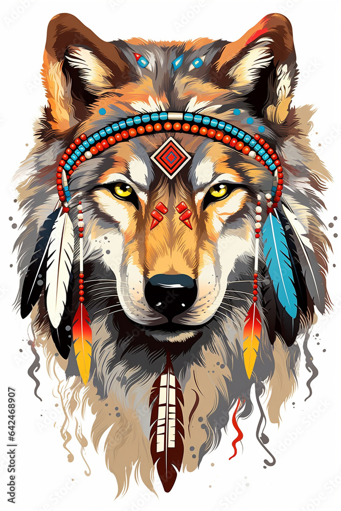 Head of a wolf in the style of art of the north American indigenous ...