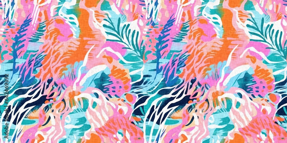 Tropical modern coastal pattern clash fabric coral reef border print ...