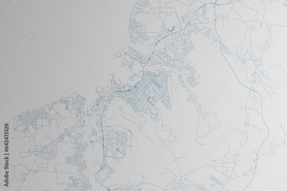 Map of the streets of Port Louis (Mauritius) made with blue lines on ...
