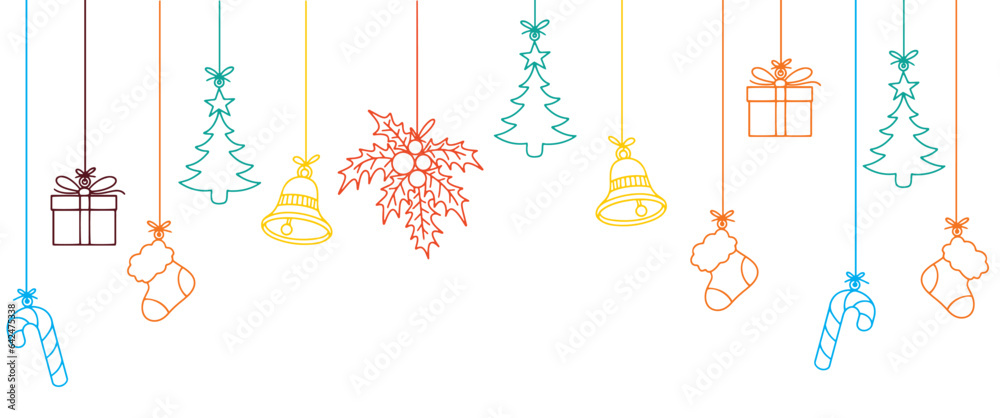 set of christmas decoration line art vector illustration, christmas ...