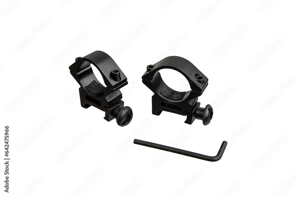 Quick disconnect mount made for holding a scope on a rifle isolated on ...