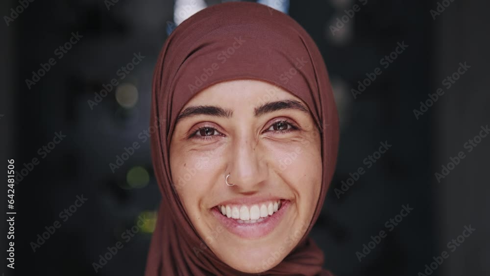 Portrait of Muslim Woman in Scarf Looking at Camera Close Up. Real Head ...