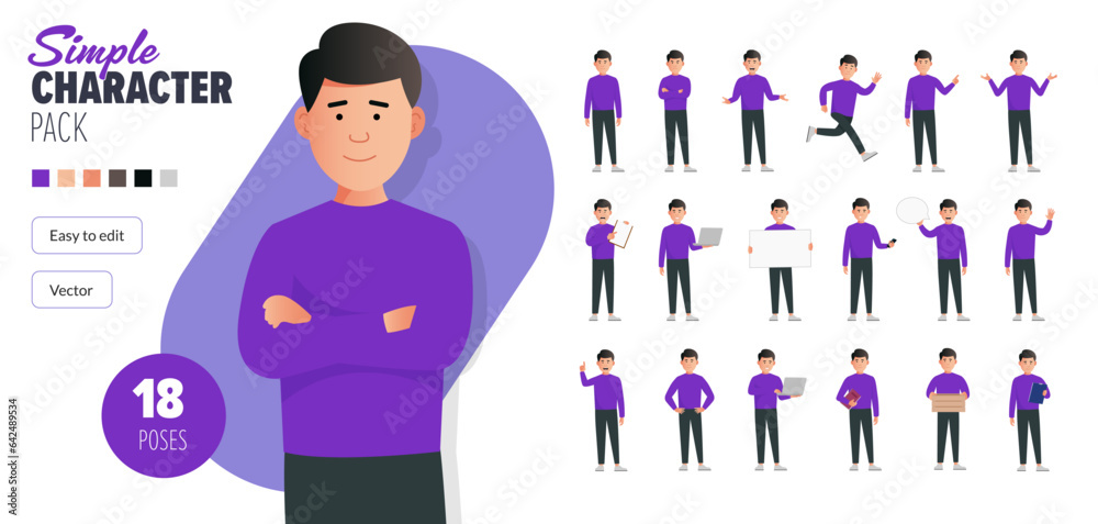 Simple flat 2d male vector character in a set of multiple poses. Easy ...