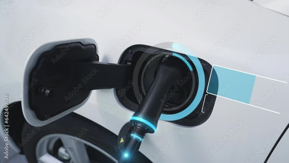 Electric car recharging in futuristic home charging station with smart ...