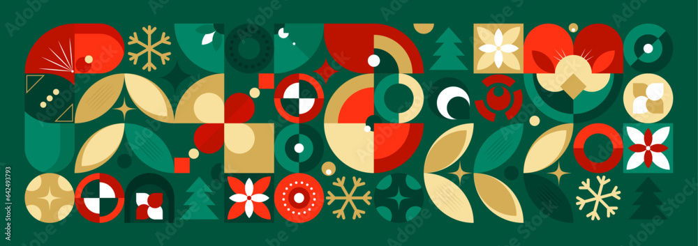 Geometric Christmas background. Mosaic pattern. Bright vector shapes ...